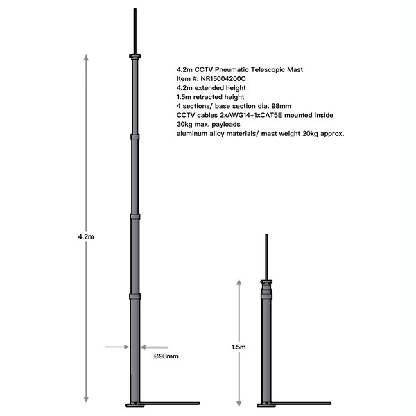 4.2m pneumatic telescopic mast for mobile CCTV trailer 1.5m retracted ...